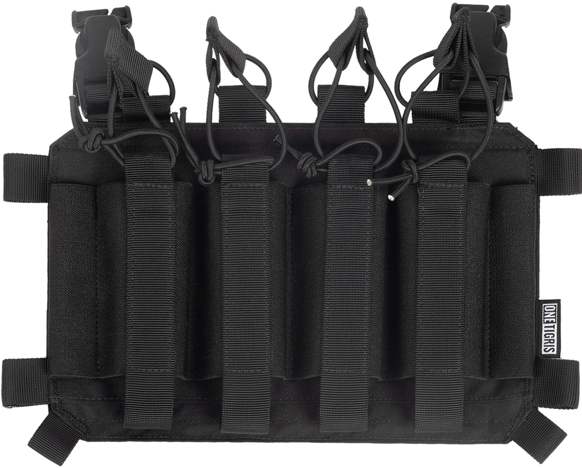 OneTigris SMG Magazine Pouch with Hook Backing Tactical Placard for MP5 MP7 Magazines with Elastic Retention Straps Black