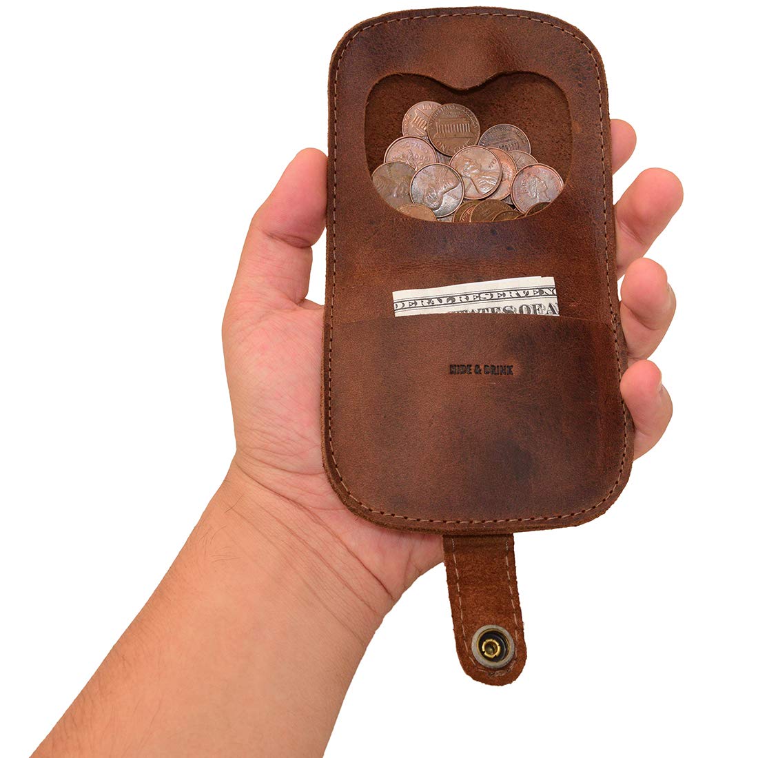 Hide & Drink, Leather Cash Case, Holds Folded Bills & Coins, Wallet, Pouch Organizer, Accessories, Handmade :: Bourbon Brown