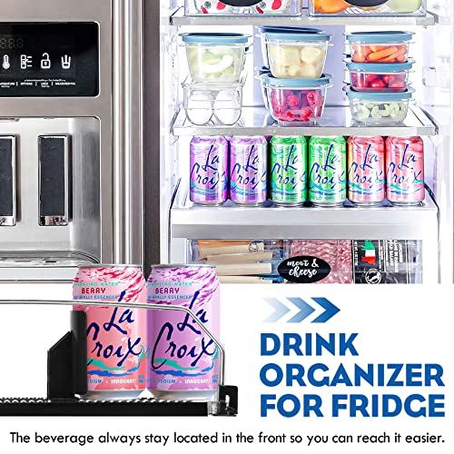 Drink Organizer for Fridge, Self-Pushing Soda Can Organizer for Refrigerator, Width Adjustable Pusher Glide, Beer Pop Can Water Bottle Storage for Pantry, Kitchen