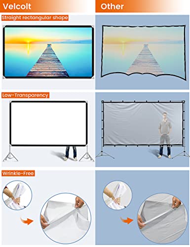 Projector Screen and Stand - Velcolt Portable Video Projection Screen 120 inch, 16:9 4K HD Rear Front Foldable Outdoor Movie Screen with Carry Bag for Indoor Outdoor Home Theater Backyard Camping