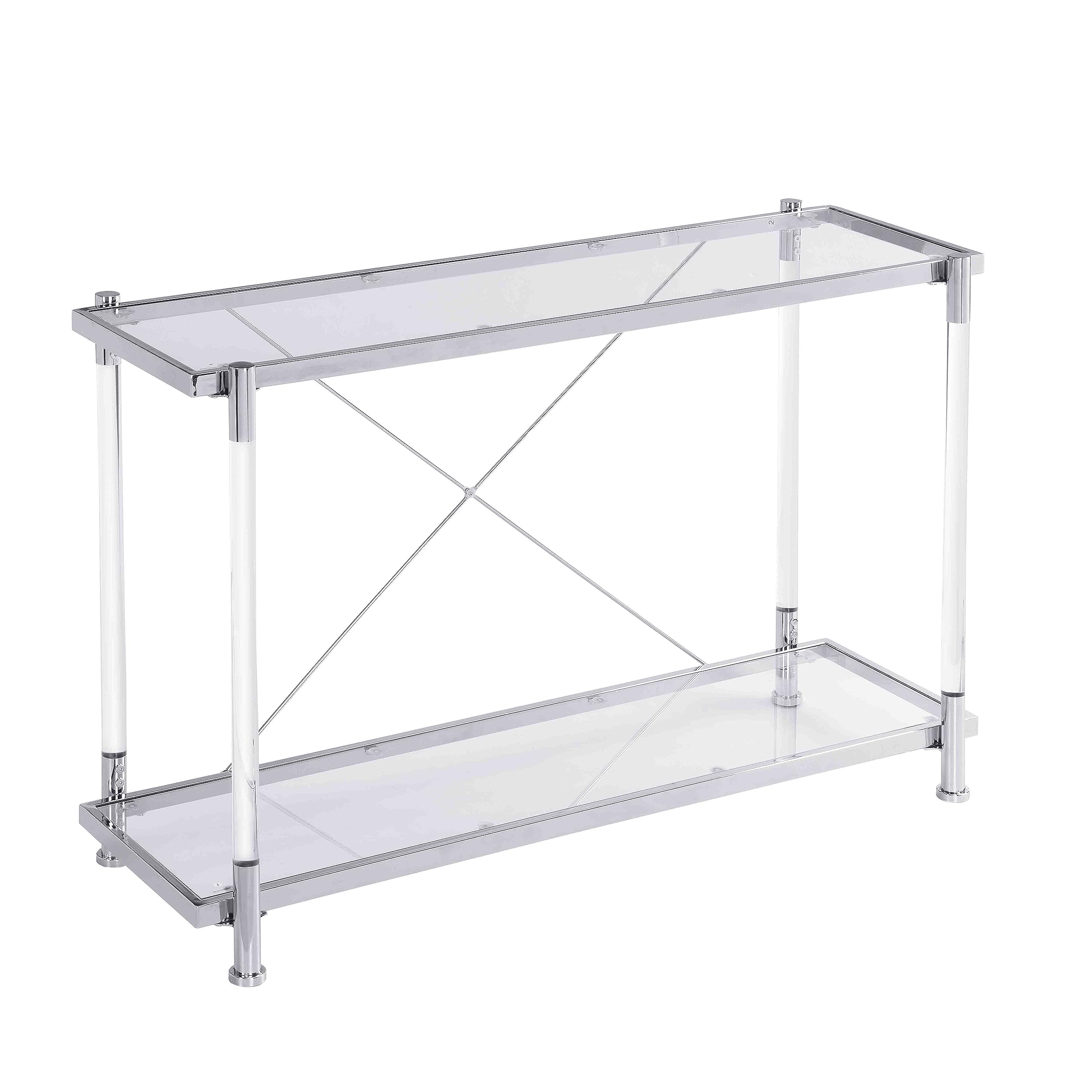 43.3 Inch Chrome Glass Console Table, 2 Tier Narrow Hallway Side Table with Acrylic & Metal Frame, Modern Minimalist End Table Sofa Table (Silver)