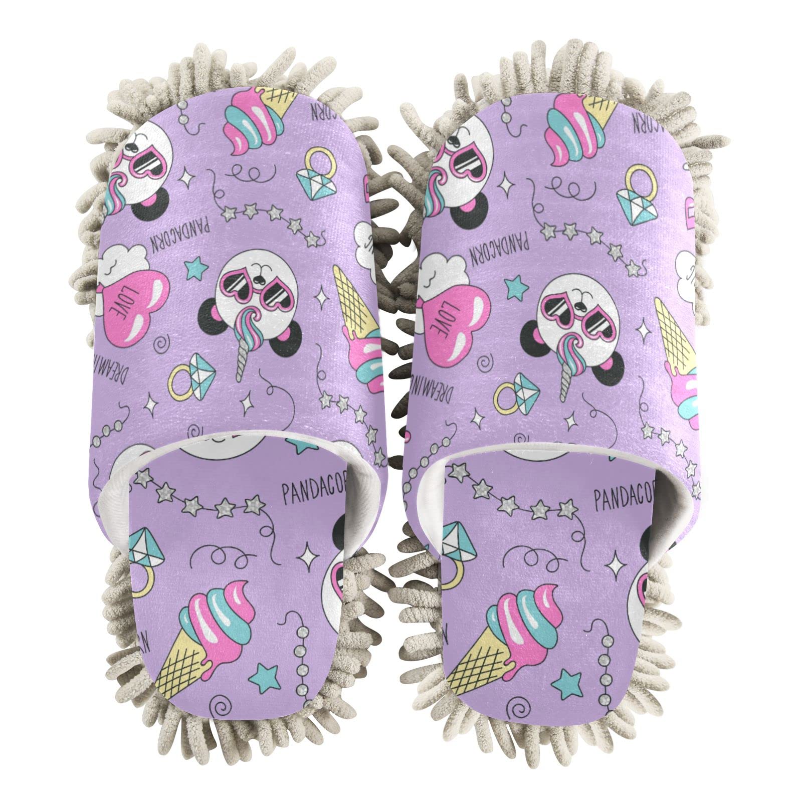 Cute Panda Unicorn Mop Slippers Shoes Cover for Floor Cleaning Washable Dirty Dust Hair Cleaners Microfiber Mop Socks for Office Kitchen House