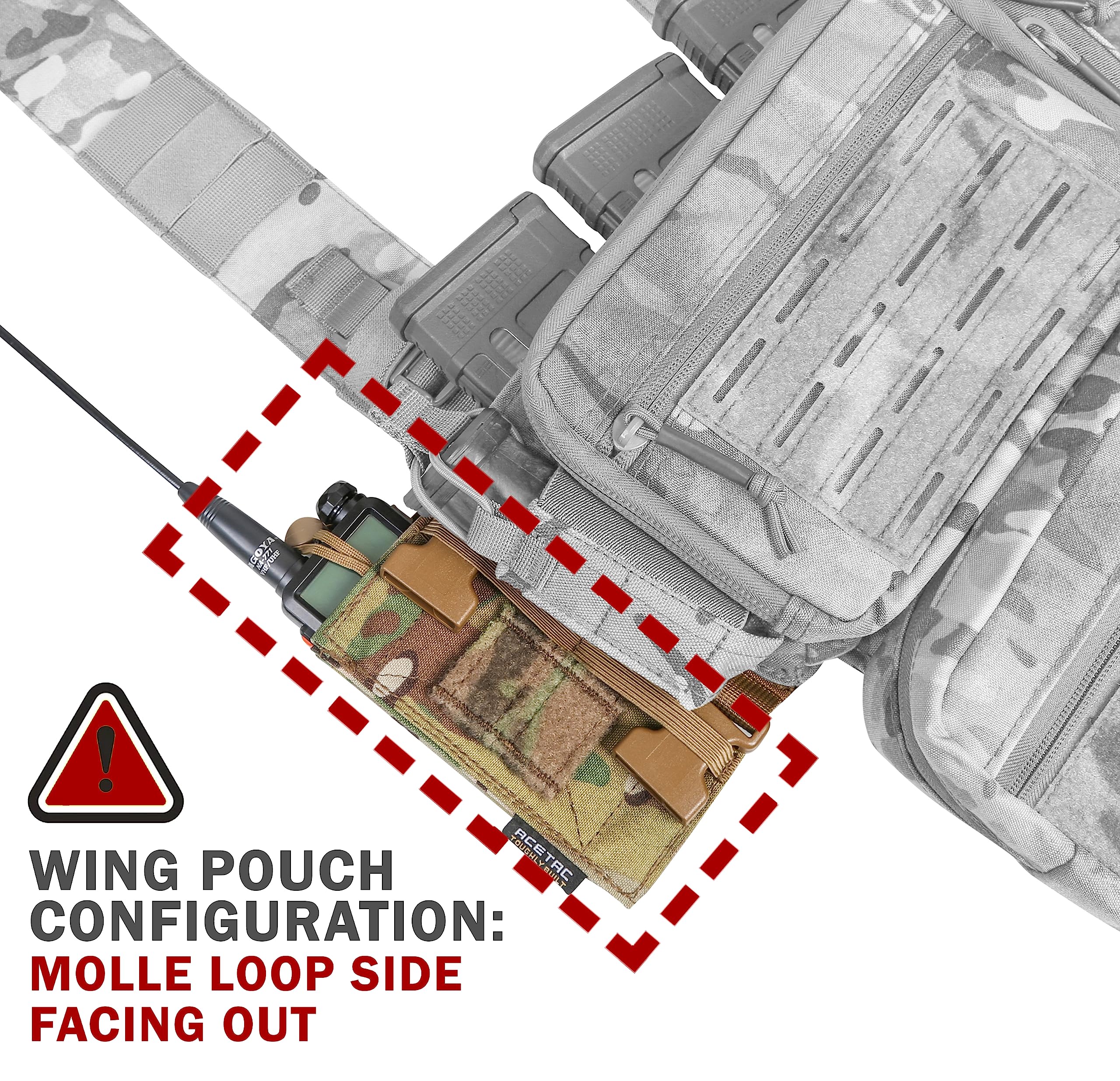 ACETAC Tactical Chest Rig with 5.56/7.62 Magazine Pouch Holder, Pistol / Wing Pouch, Molle Dangler Pouch, Adjustable H Harness (Multicam)
