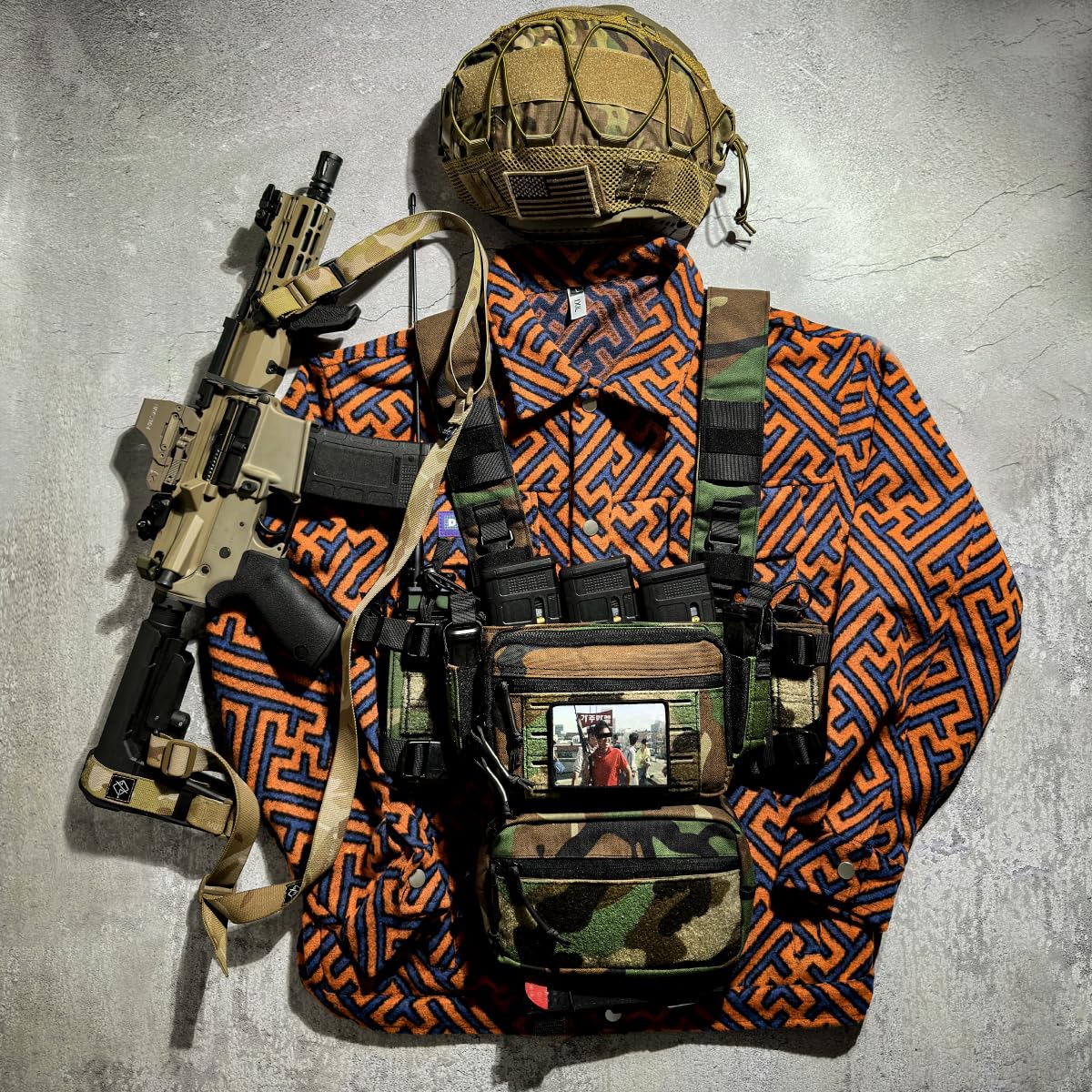 ACETAC Tactical Chest Rig with 5.56/7.62 Magazine Pouch Holder, Pistol / Wing Pouch, Molle Dangler Pouch, Adjustable H Harness (Multicam)