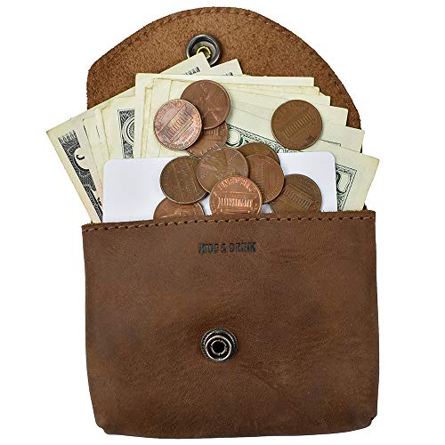 Hide & Drink, Rectangular Cash Holder, Earphone Pouch, Card Case, Vintage Pouch, Everyday Accessories, Full Grain Leather, Handmade, Bourbon Brown