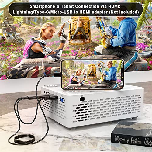 Mini Projector 7500 Lumens, 1080P Full HD Supported Mini Projector, Portable Home Movie Theater Projector Compatible with TV Stick Smartphone & Tablet PC HDMI USB AV TF