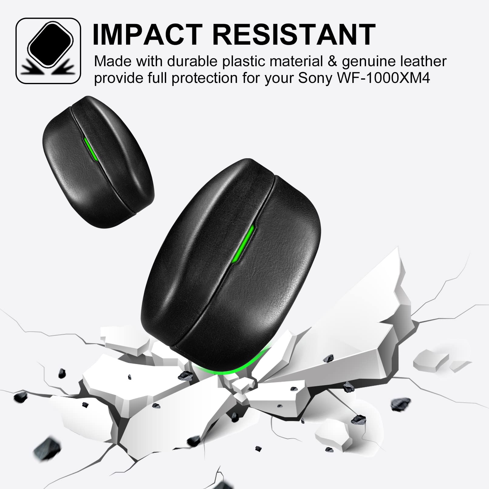Case for Sony WF-1000XM4, ICARER Premium Genuine Leather Portable Shockproof Protective Case Cover for Sony WF-1000XM4 Earphones Charging Case (LED Visible) Support Wireless Charger (Black)