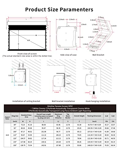 VIVIDSTORM-Slimline Motorized Tension Pull Down Screen Projector Perforated Transparent Acoustically White Cinema,4K/3D Home Cinema,Compatible with Standard Projector,VMSLPW120H