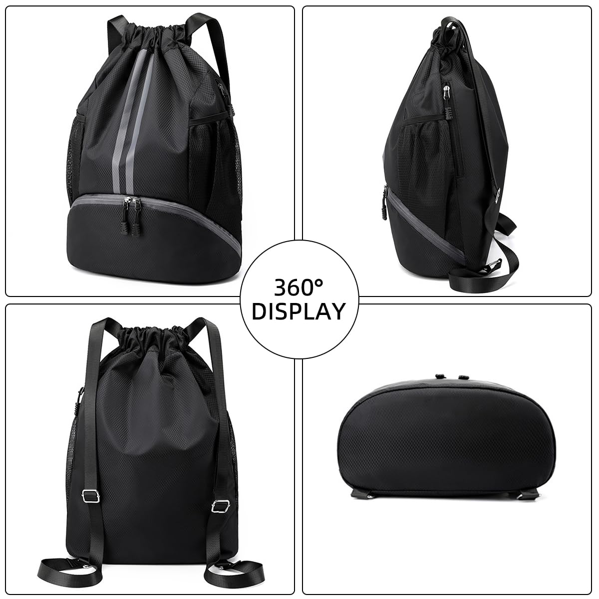 Valleycomfy Sports Drawstring Backpack - Water Resistant String Bag with Side Mesh Pockets Shoe Compartment Gym Backpack for Women & Men Navy Blue