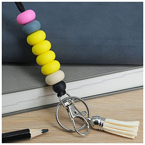 cuty home Teacher Lanyards for ID Badges for Women Silicone Bead Lanyards for ID Badge Holder and Keys Chain Aesthetic Breakaway Lanyard for Teachers Nurse Teens Beaded Pencil Teacher Lanyard (3)
