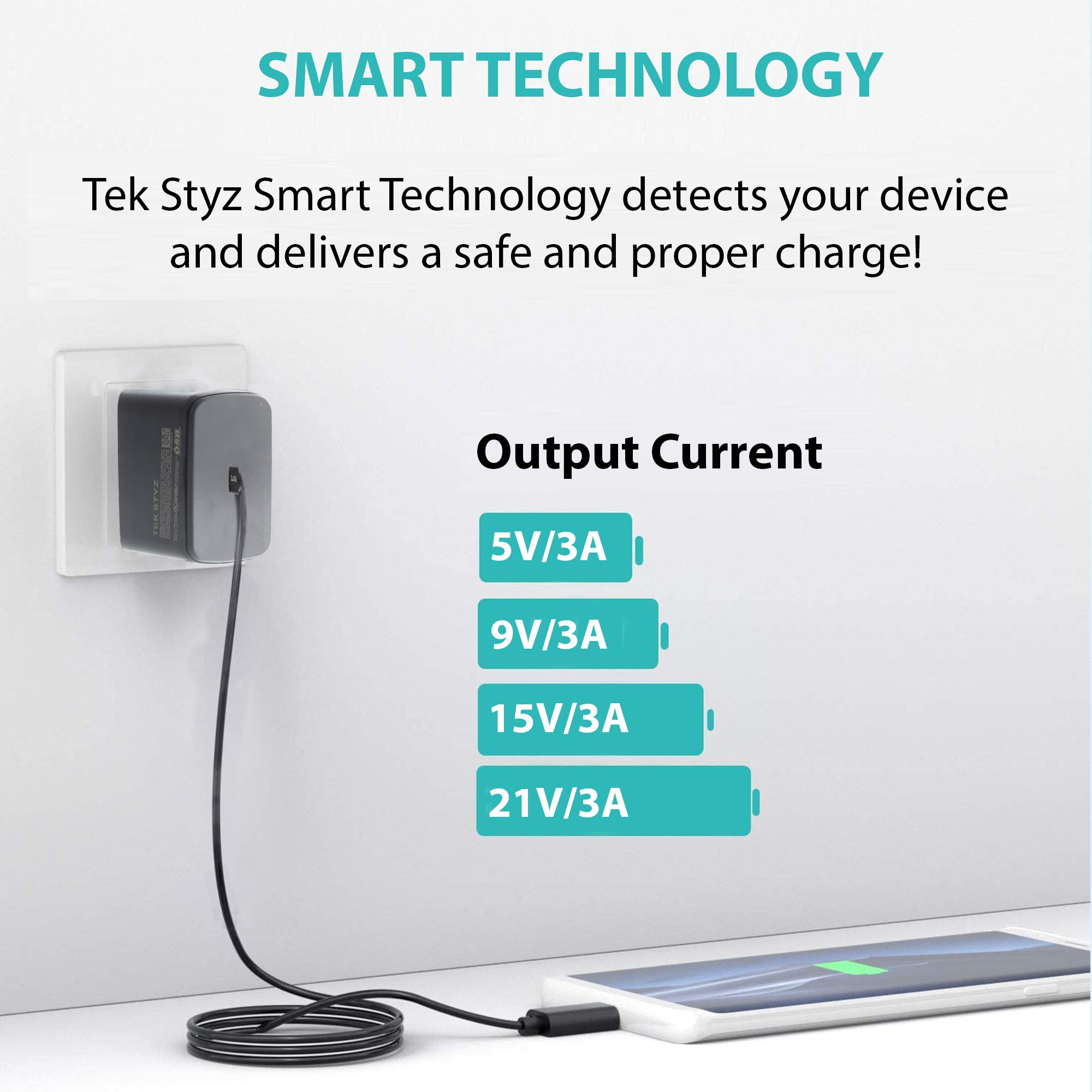 Tek Styz PRO 45W Charge Kit Compatible with Your Sony WF-1000XM4 with Fast/Quick Charge 3 Plus Hi-Power 100W PD/USB-C 4ft Cable! (Black)