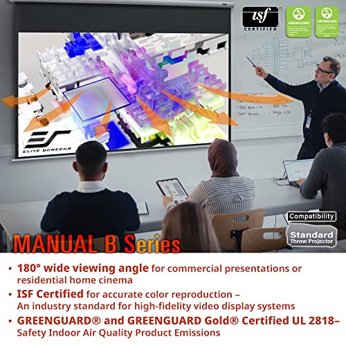 Elite Screens Manual B, 120-INCH, 16:10 aspect ratio, Manual Pull Down Projector Screen 4K / 8K Ultra HDR 3D Ready with Auto-Lock Mechanism, 2-YEAR WARRANTY, M120X