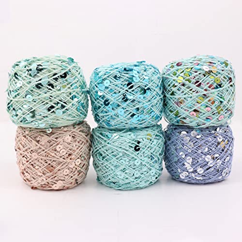 Hoxekle 50g/Ball 140M Cotton Yarn 6mm/3mm Sequin Yarn DIY Garment Accessories Rag Knitting Yarn for DIY Making (Color : 1 - Colorful Sequins)