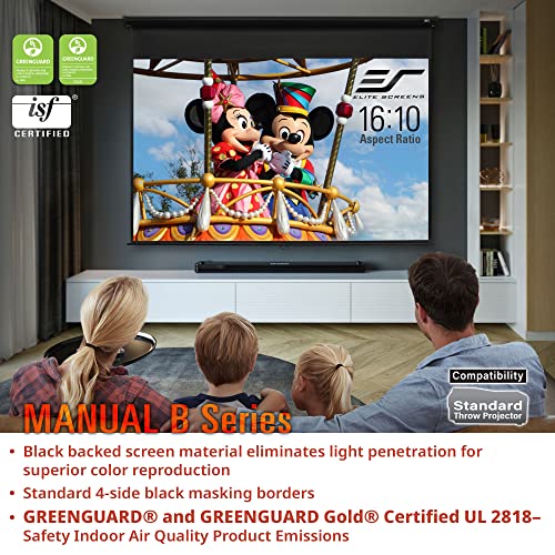 Elite Screens Manual B, 120-INCH, 16:10 aspect ratio, Manual Pull Down Projector Screen 4K / 8K Ultra HDR 3D Ready with Auto-Lock Mechanism, 2-YEAR WARRANTY, M120X