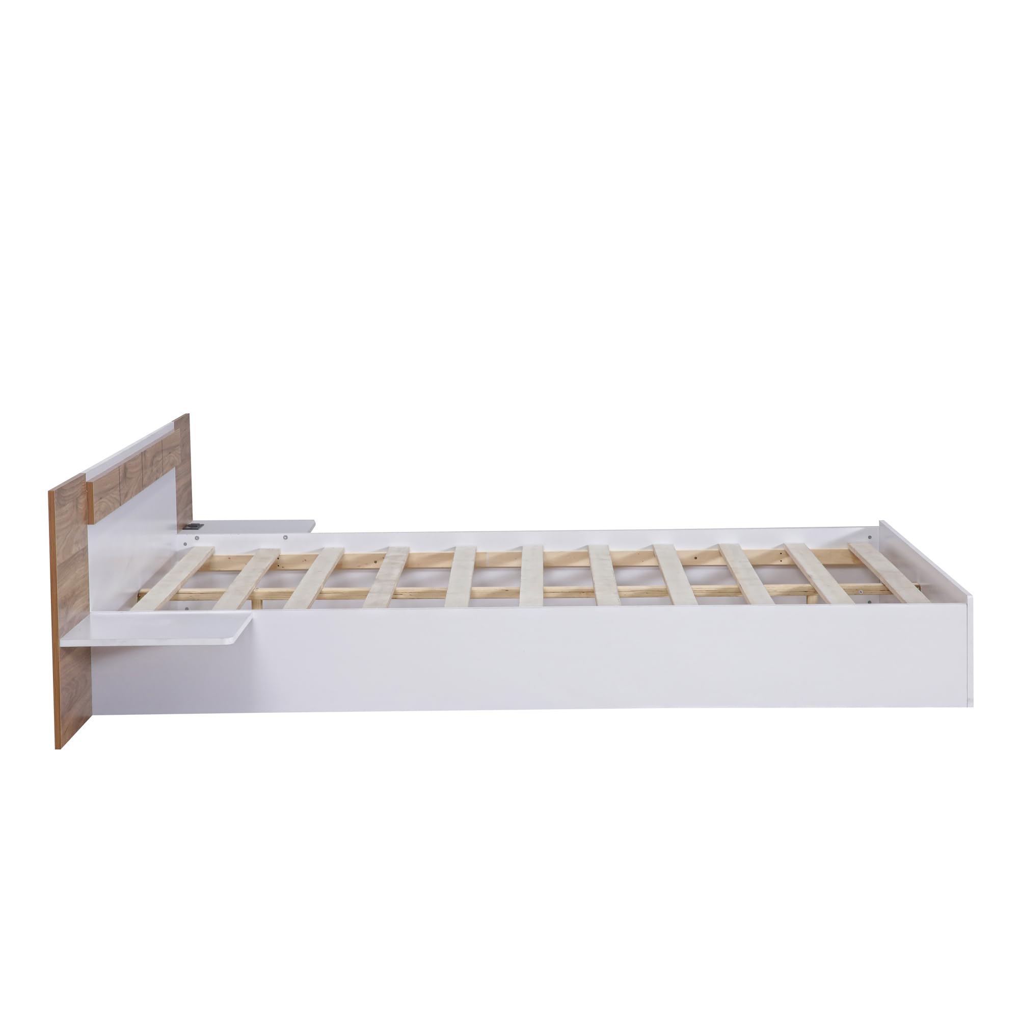 TURRIDU Queen Bed Frame with Storage, Bed Frame Queen Size with 2 Side Shelves, Outlets and USB Ports, Queen Size Platform Bed Frame with Wood Slats Support for Bedroom, Guest Room,White