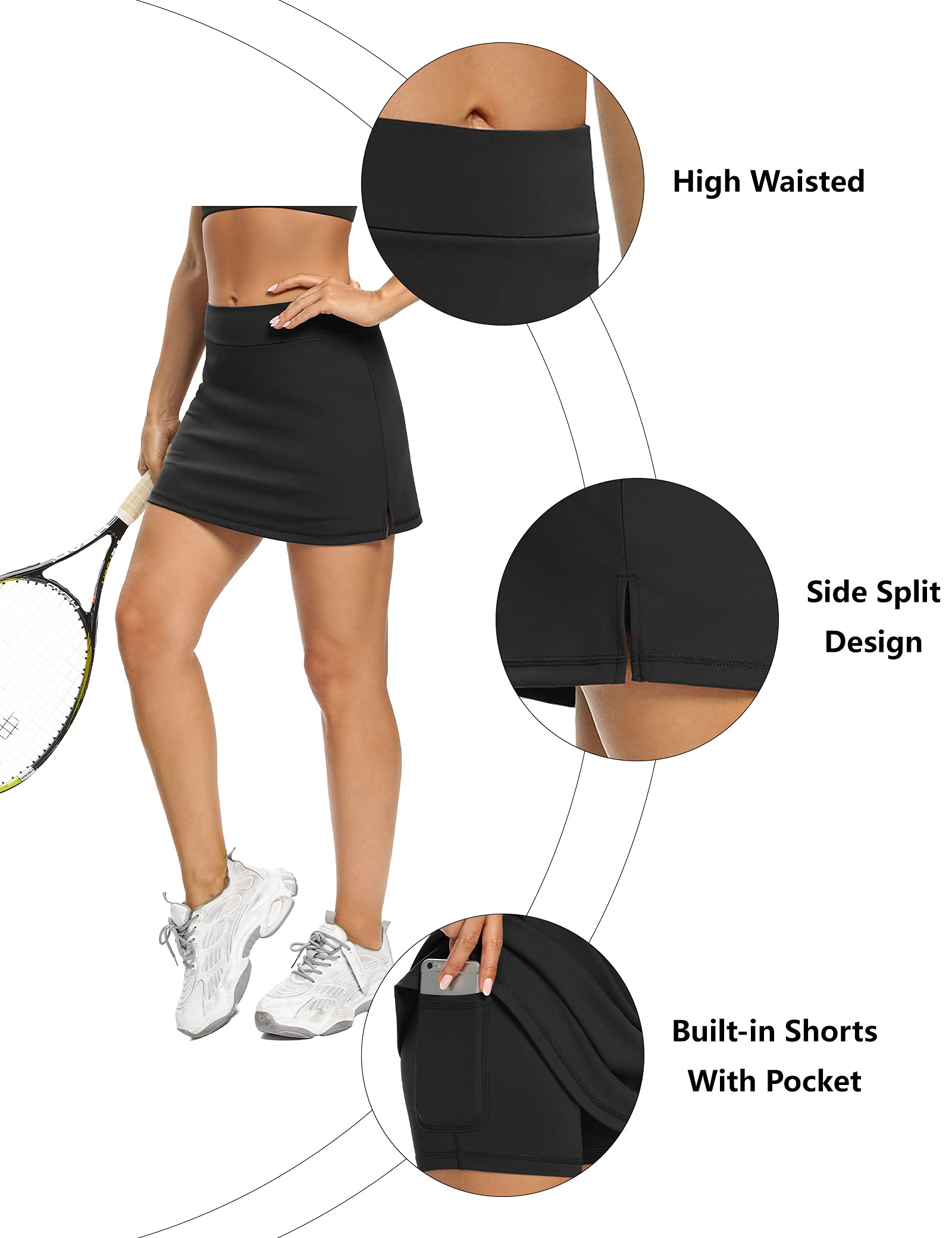 LouKeith Tennis Skirts for Women Golf Athletic Activewear Skorts Mini Summer Workout Running Shorts with Pockets Black XL
