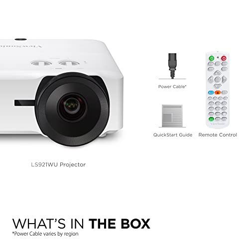 ViewSonic LS921WU 6000 Lumens WUXGA Short Throw Laser Projector for 200 Inch Screen, Dual HDMI, 4K HDR HLG Support, 1.1x Optical Zoom for Business and Education, White