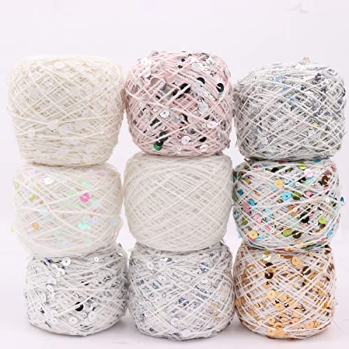 Hoxekle 50g/Ball 140M Cotton Yarn 6mm/3mm Sequin Yarn DIY Garment Accessories Rag Knitting Yarn for DIY Making (Color : 1 - Colorful Sequins)