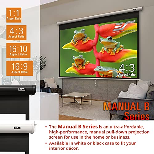 Elite Screens Manual B, 120-INCH, 16:10 aspect ratio, Manual Pull Down Projector Screen 4K / 8K Ultra HDR 3D Ready with Auto-Lock Mechanism, 2-YEAR WARRANTY, M120X