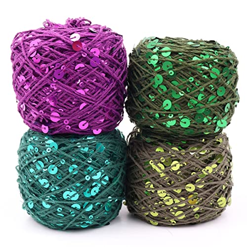 Hoxekle 50g/Ball 140M Cotton Yarn 6mm/3mm Sequin Yarn DIY Garment Accessories Rag Knitting Yarn for DIY Making (Color : 1 - Colorful Sequins)