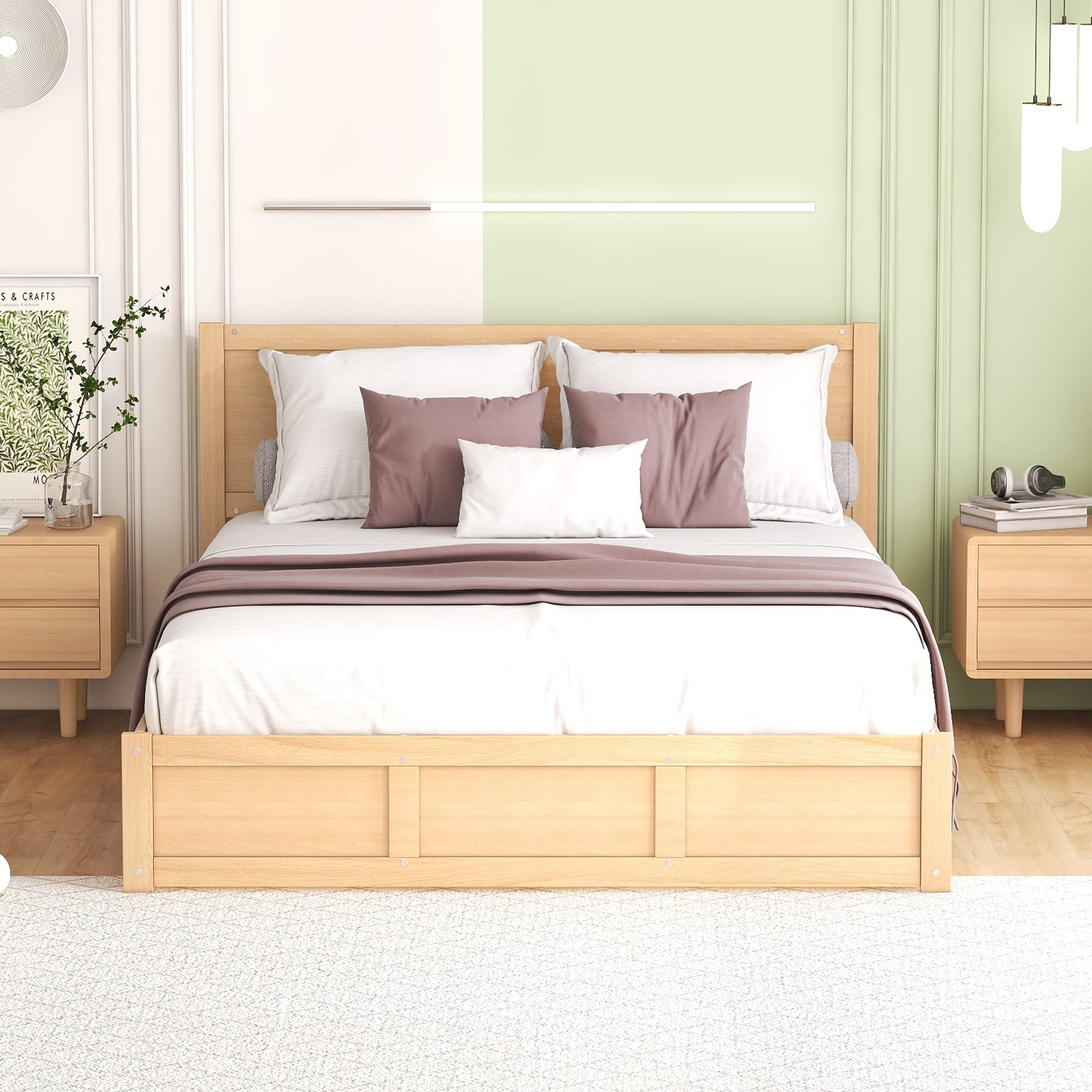 Queen Lift Storage Bed,Wooden Platform Bed with Storage and 2 Drawers Below with Fabric Headboard and Wood Slat Support, Hydraulic Storage System for Kids Teens and Adults,, Easy Assembly (Queen)