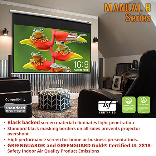 Elite Screens Manual B, 120-INCH, 16:10 aspect ratio, Manual Pull Down Projector Screen 4K / 8K Ultra HDR 3D Ready with Auto-Lock Mechanism, 2-YEAR WARRANTY, M120X