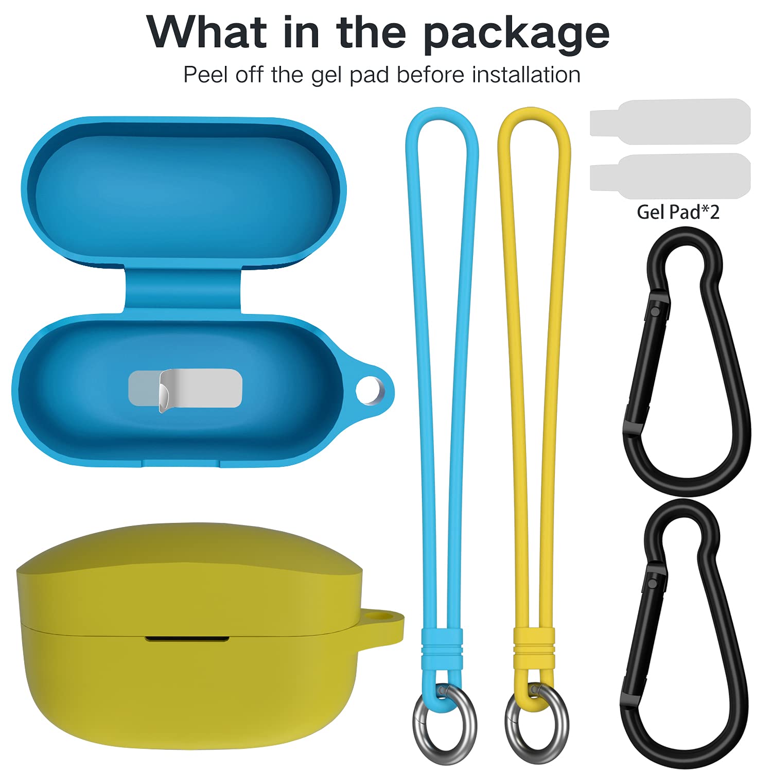 Kanya Case Compatible with Sony WF-1000XM4,2 Packs Full Protective Shockproof Anti-Slip Silicone Case Cover with Carabiner and Silicone Hand Strap for Sony WF-1000XM4 (Sky Blue+Yellow)
