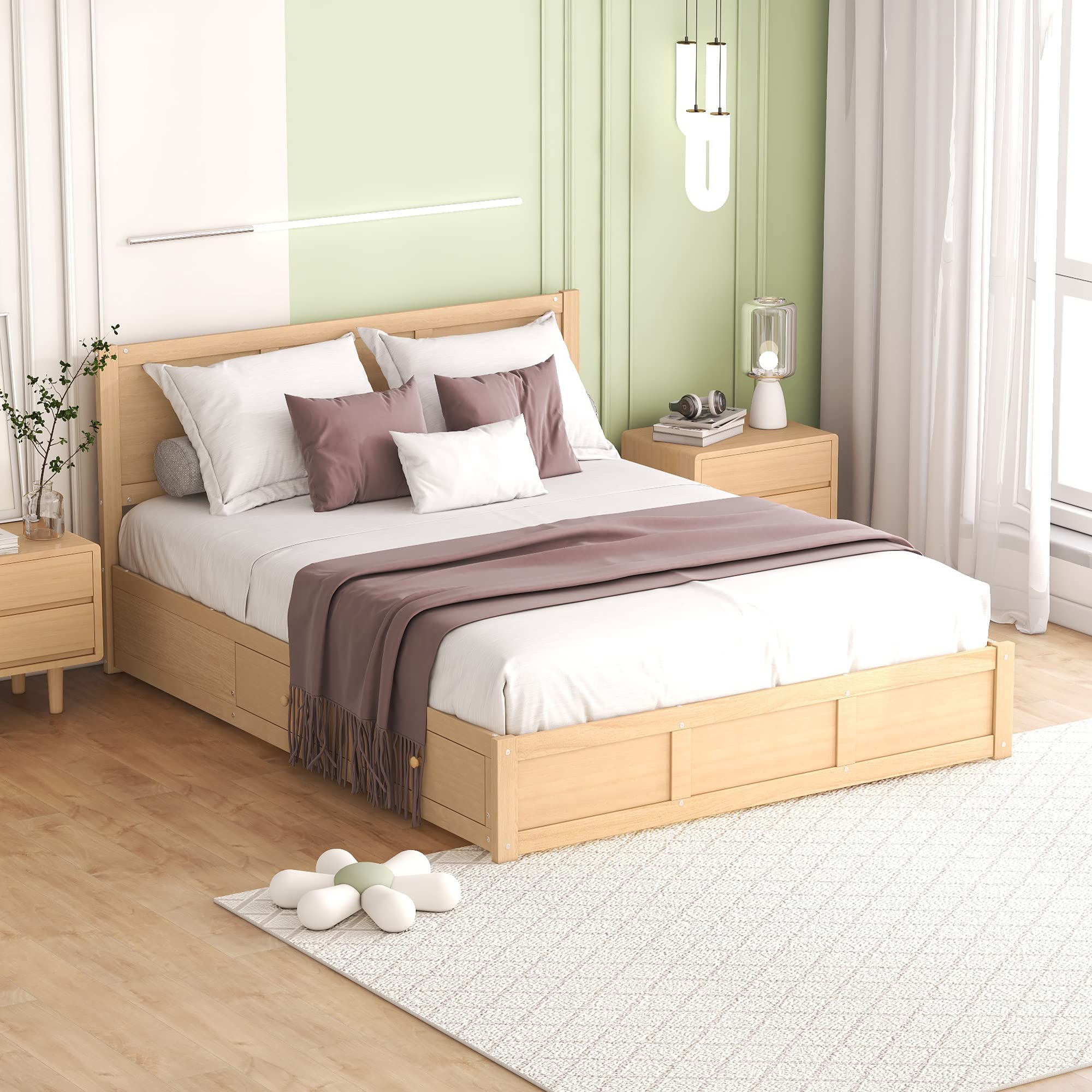 Queen Lift Storage Bed,Wooden Platform Bed with Storage and 2 Drawers Below with Fabric Headboard and Wood Slat Support, Hydraulic Storage System for Kids Teens and Adults,, Easy Assembly (Queen)
