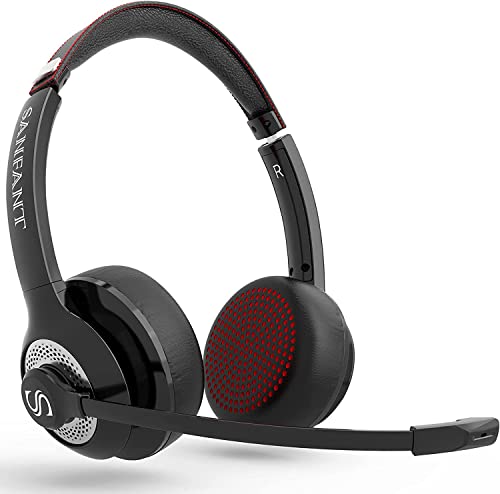 Sanfant Bluetooth Headset with Microphone, Wireless On-Ear Stereo Headphones with Flip-to-Mute Mic, Lightweight Comfort, 22H Playtime, Wired Enabled, Office Headset for Laptop/Cell Phone/Tablet