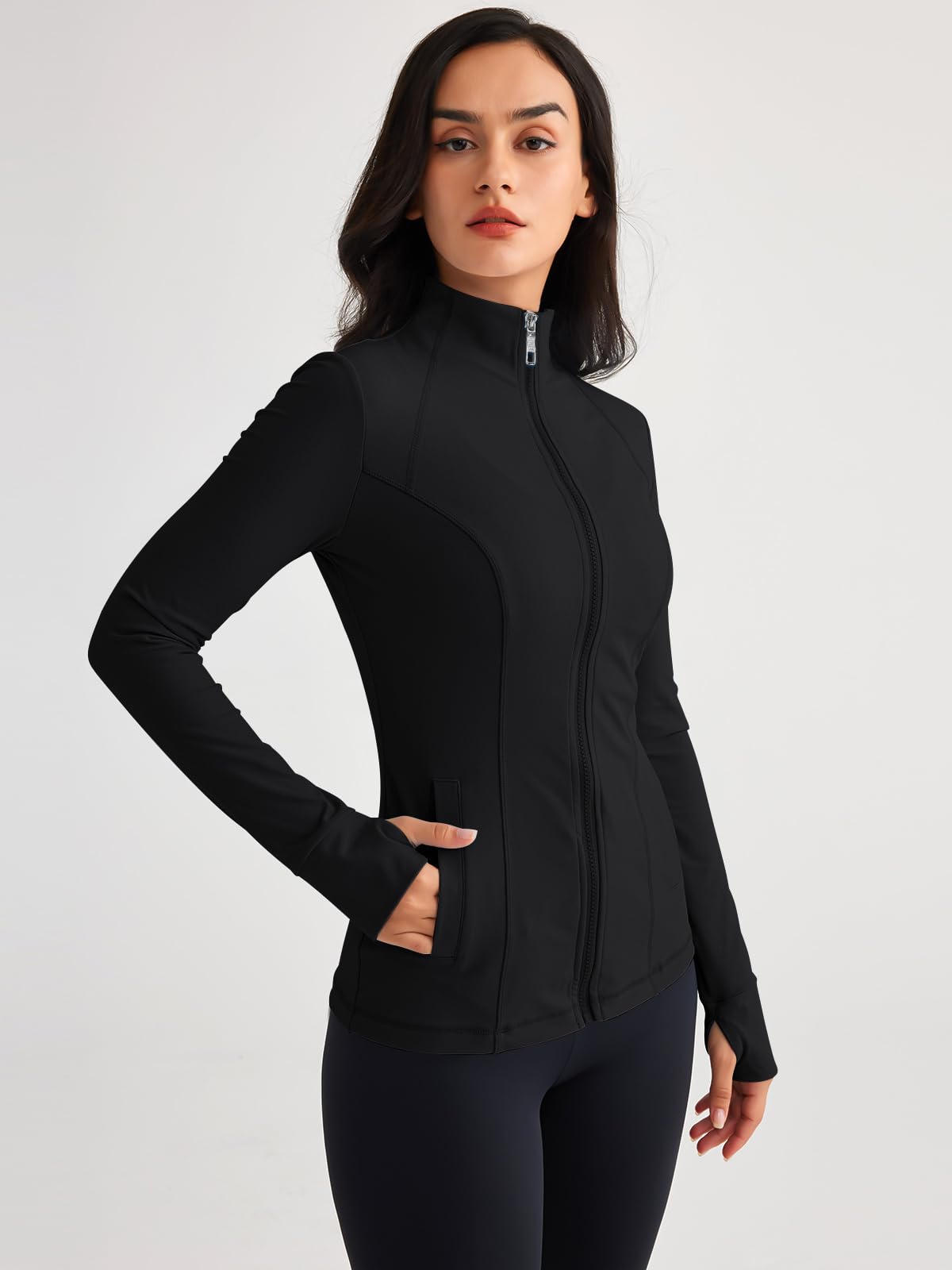 Trendy Queen Womens Lightweight Zip Up Jackets Mock Turtleneck Fall Hoodies Fitted 2024 Athletic Workout Clothes with Pockets Black M