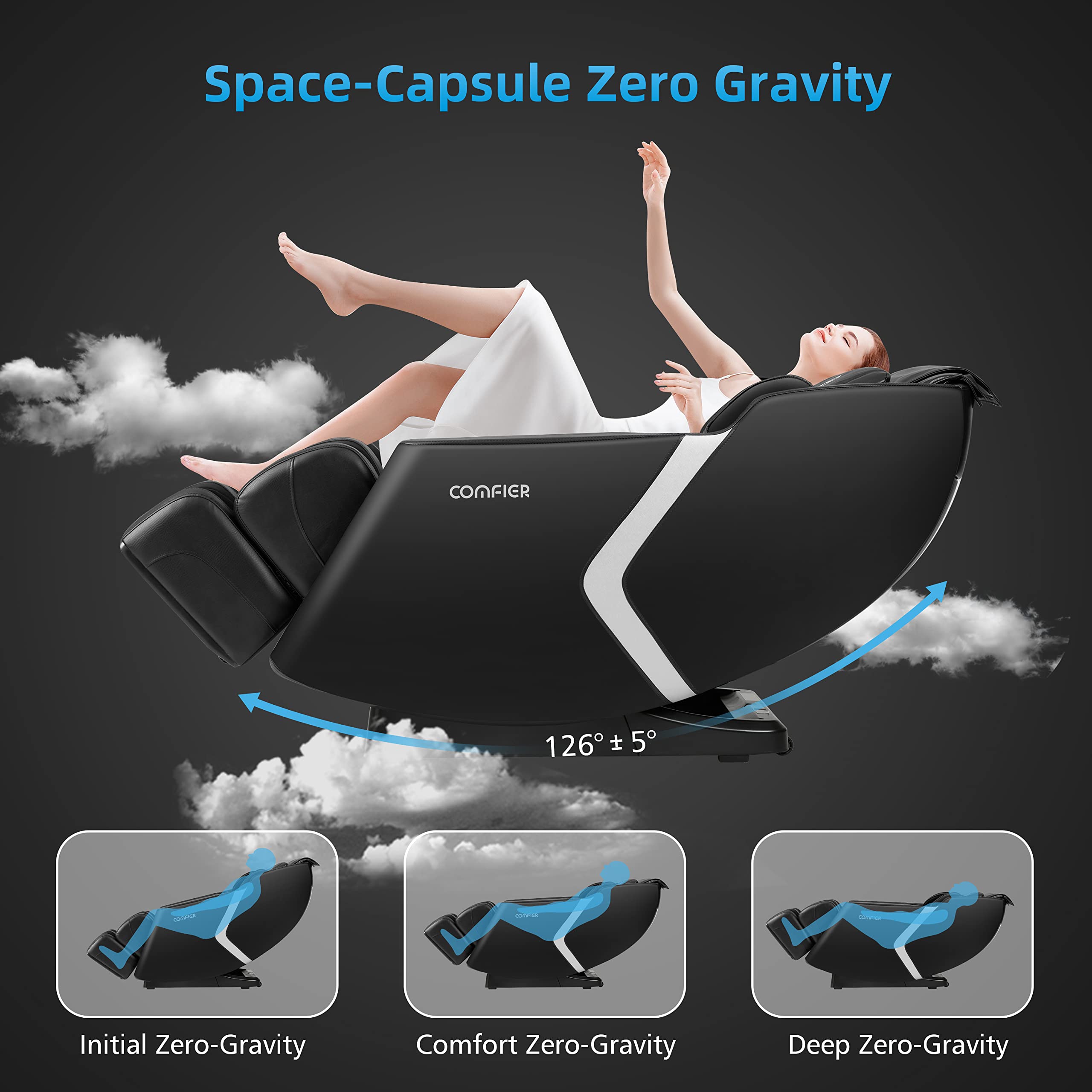 COMFIER Full Body Massage Chair,Massage Recliner Chair, Zero Gravity,Shiatsu Deep Kneading, 6 Auto Program,Air Compression,Heat,Bluetooth Speaker,Rolling,Chair Massager, Black