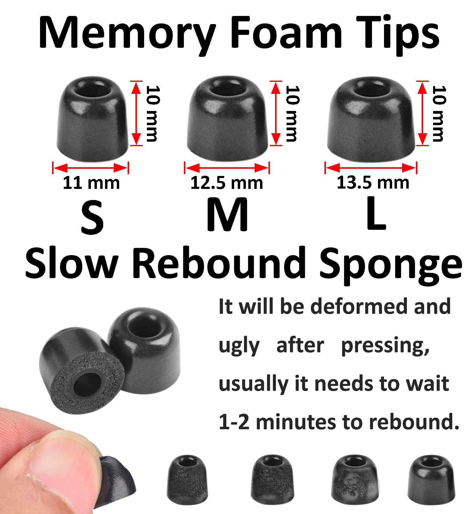 A-Focus [6 Pairs] WF-1000XM5 WF-1000XM4 WF-C700N 【 Memory Foam & Silicone 】 Ear Tips, Soft Replacement Comfortable Earbuds Eartips Gel Compatible with Sony Linkbuds S WF-C500 515526 Black