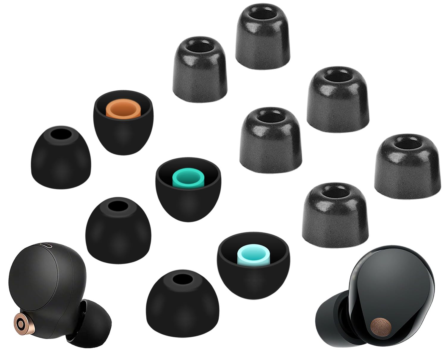 A-Focus [6 Pairs] WF-1000XM5 WF-1000XM4 WF-C700N 【 Memory Foam & Silicone 】 Ear Tips, Soft Replacement Comfortable Earbuds Eartips Gel Compatible with Sony Linkbuds S WF-C500 515526 Black