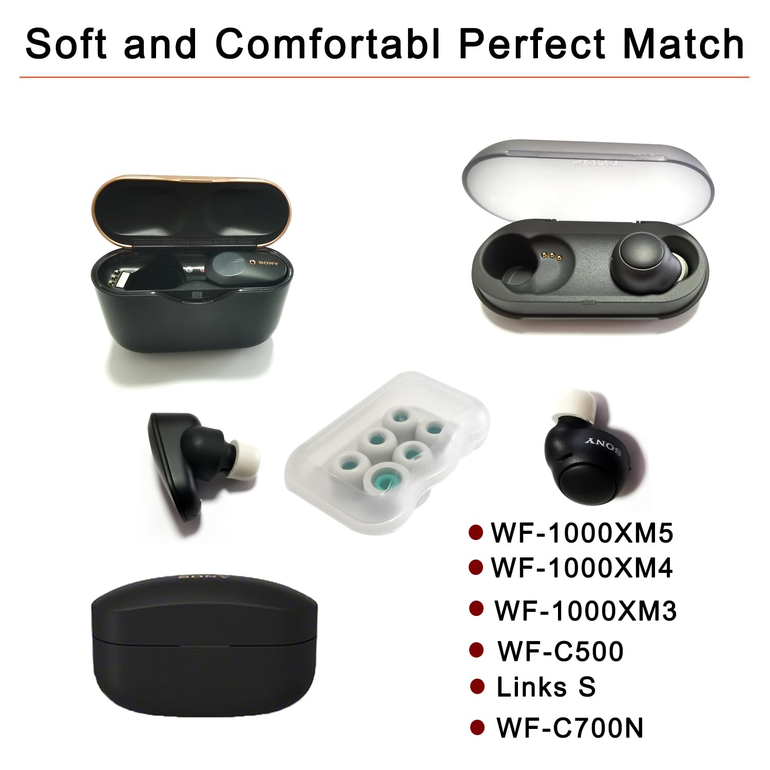 Foam Ear Tips for Sony WF-1000XM4/WF-1000XM5 Tips Replacement for Sony LinkBuds S/WF-C500/WF-1000XM3 Earbuds Tips for Sony Case Cover 3 Pairs Medium Gray