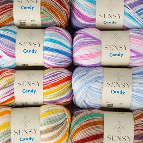 Sensy Candy Yarn, 3.5 oz, 251 Yards, Multicolor Craft Yarn for Crocheting and Knitting, Gauge 3 Light (5845)