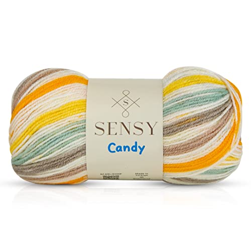 Sensy Candy Yarn, 3.5 oz, 251 Yards, Multicolor Craft Yarn for Crocheting and Knitting, Gauge 3 Light (5845)