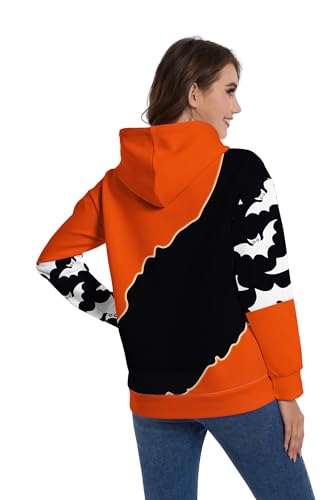 TMSD Women's Halloween Long Sleeve Pumpkin Funny Pullover Hoodie with Pocket Pumpkin Face M