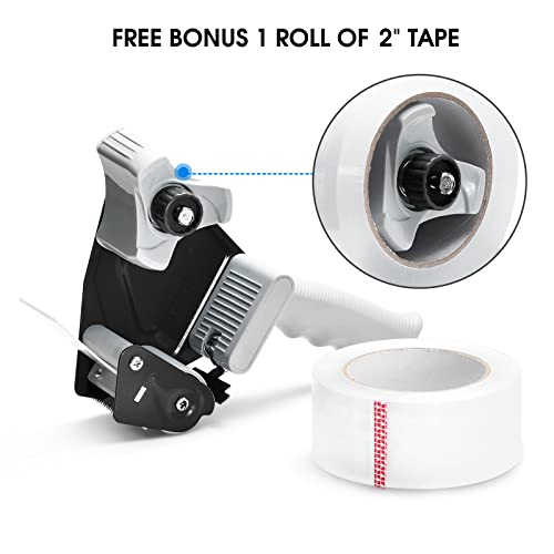 Packing Tape Dispenser Gun, Pacific Mailer 2 Inch Tape Gun Dispenser with 2 Inch Carton Packing Tape, Lightweight Industrial Side Loading Tape Dispenser - Black