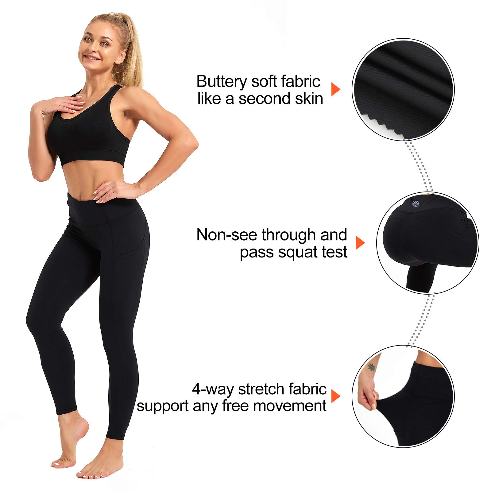 SP3LOPS Yoga Pants with Pockets for Women High Waisted Tummy Control Women's Buttery Soft Yoga Workout Leggings Running Pants Black