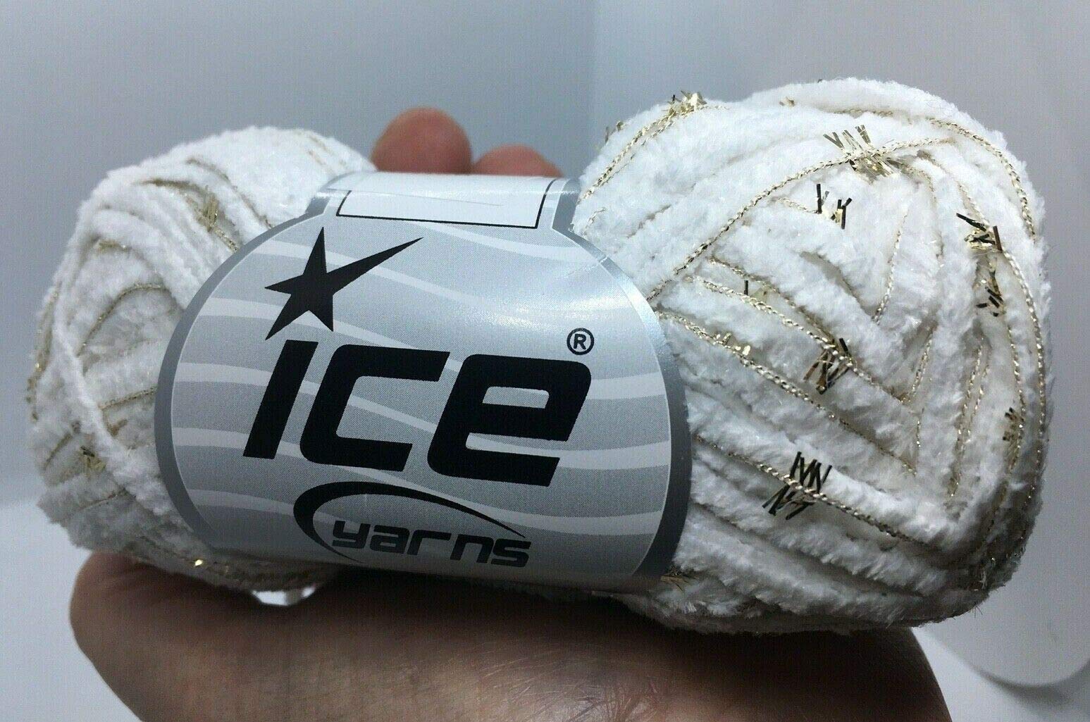 Metallic Accent Chenille Yarn - 50 Grams (1.75 Ounces) 65 Meters (71 Yards) White, Gold