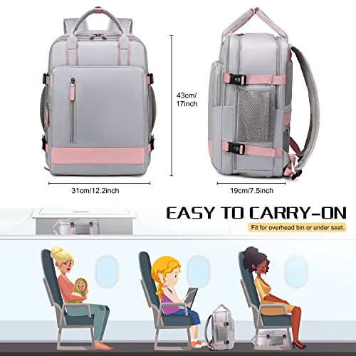 InduSKY Large Travel Backpack for Women, 40L Carry On Backpack Airline Flight Approved with USB Charging Port Shoes Compartment, Personal Luggage Backpack Casual Daypack 15.6 Inch Laptop Backpack