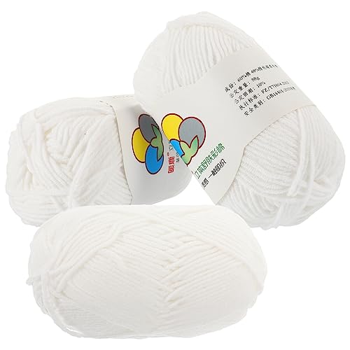 Sewroro 3 Rolls Knitting Yarn Cotton Yarn for Crocheting Cotton Heather Yarn Blanket Yarn Wool Round Rope Threads Balls Purse Yarn Pastel Yarn Sewing Thread Wool Yarn White Cream Baby Bulk