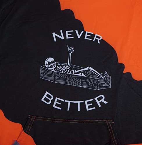 LUKYCILD Halloween Sweatshirts for Women Never Better Skeleton Shirt Long Sleeve Spooky Season Sweatshirt Skeleton Shirt