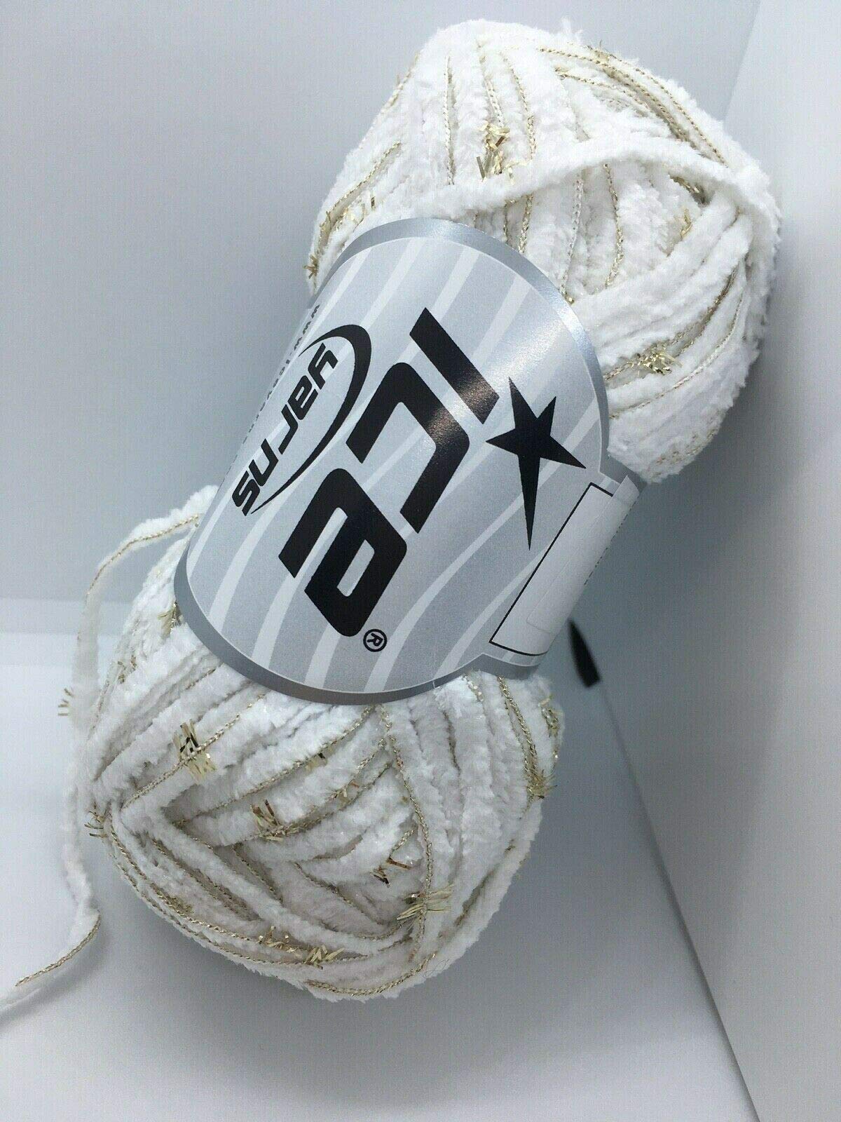 Metallic Accent Chenille Yarn - 50 Grams (1.75 Ounces) 65 Meters (71 Yards) White, Gold