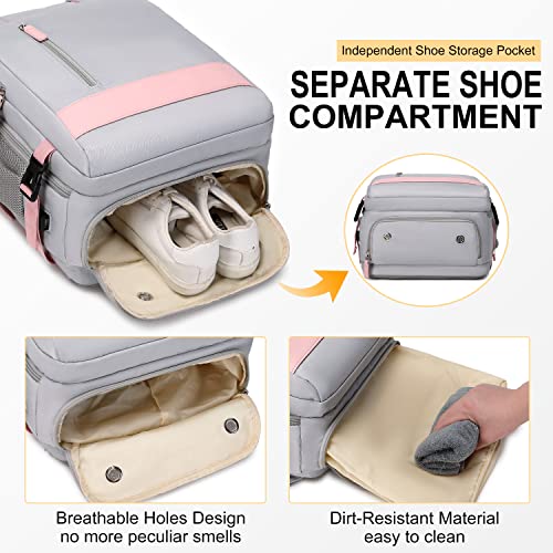 InduSKY Large Travel Backpack for Women, 40L Carry On Backpack Airline Flight Approved with USB Charging Port Shoes Compartment, Personal Luggage Backpack Casual Daypack 15.6 Inch Laptop Backpack