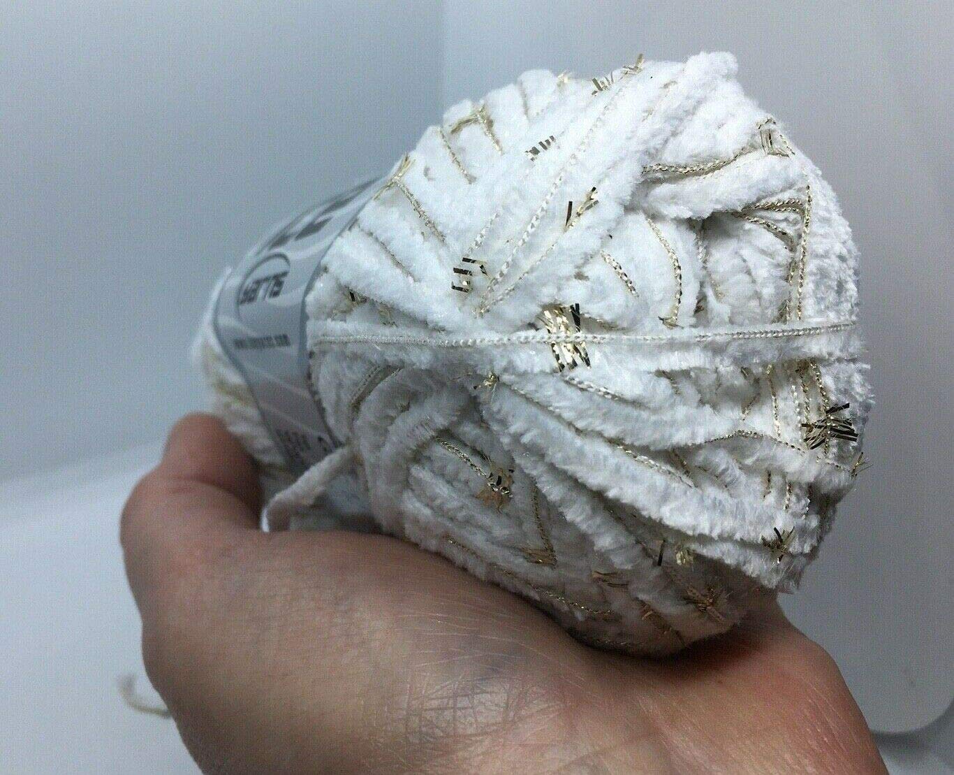Metallic Accent Chenille Yarn - 50 Grams (1.75 Ounces) 65 Meters (71 Yards) White, Gold