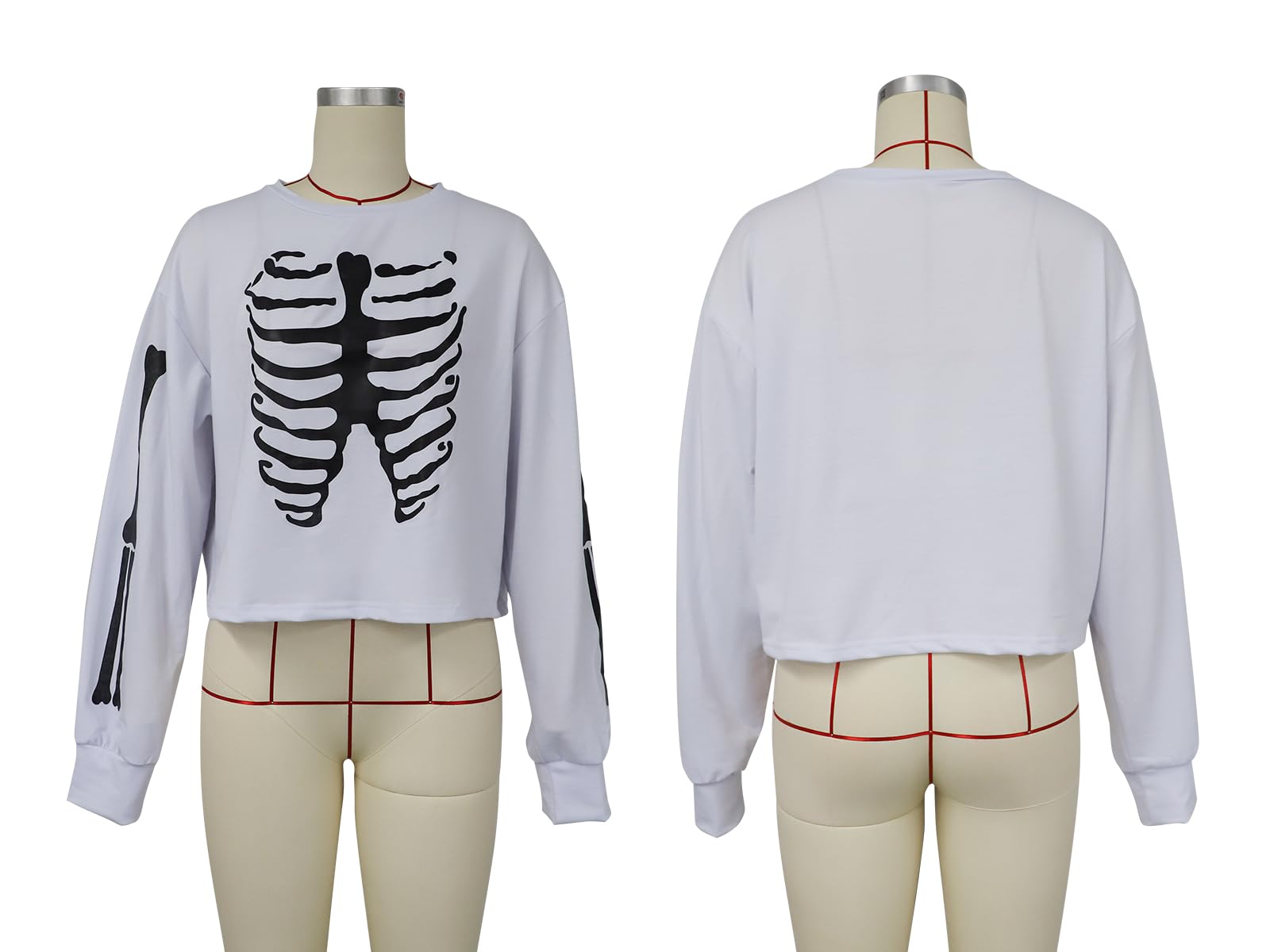 Halloween Crewneck Sweatshirt Women Cropped Skeleton Sweatshirts Jumper Pullover Tops White XL