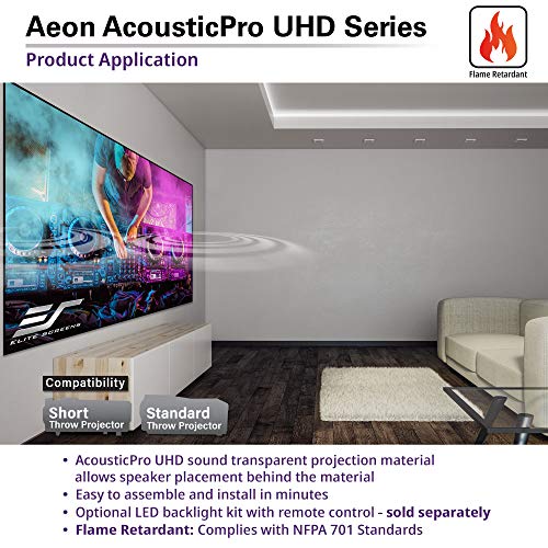 Elite Screens Aeon AUHD Series, 100-inch 16:9, 4K Home Theater Fixed Frame EDGE FREE Borderless Projection Sound Transparent Perforated Weave Projector Screen, AR100H2-AUHD