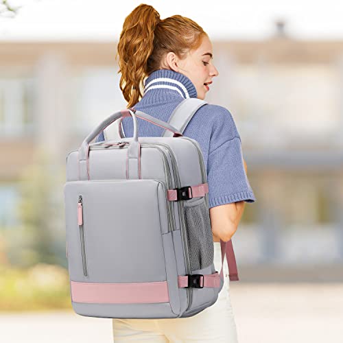 InduSKY Large Travel Backpack for Women, 40L Carry On Backpack Airline Flight Approved with USB Charging Port Shoes Compartment, Personal Luggage Backpack Casual Daypack 15.6 Inch Laptop Backpack