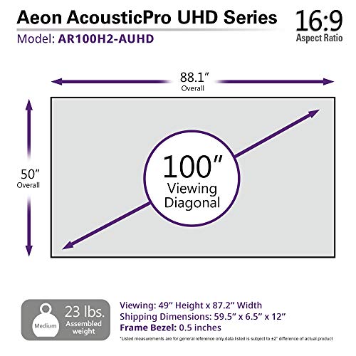 Elite Screens Aeon AUHD Series, 100-inch 16:9, 4K Home Theater Fixed Frame EDGE FREE Borderless Projection Sound Transparent Perforated Weave Projector Screen, AR100H2-AUHD